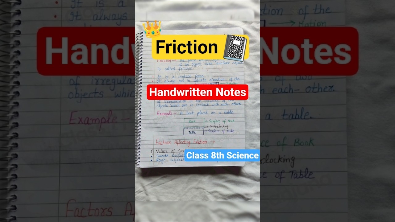 Friction - Handwritten Notes for Class 8th Science NCERT