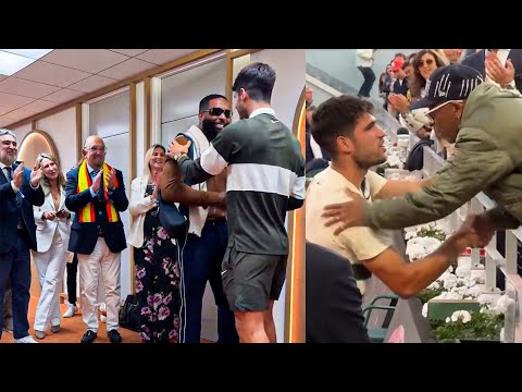 Alcaraz Celebrates with Celebrities Winning the Roland Garros 2025 Trophy