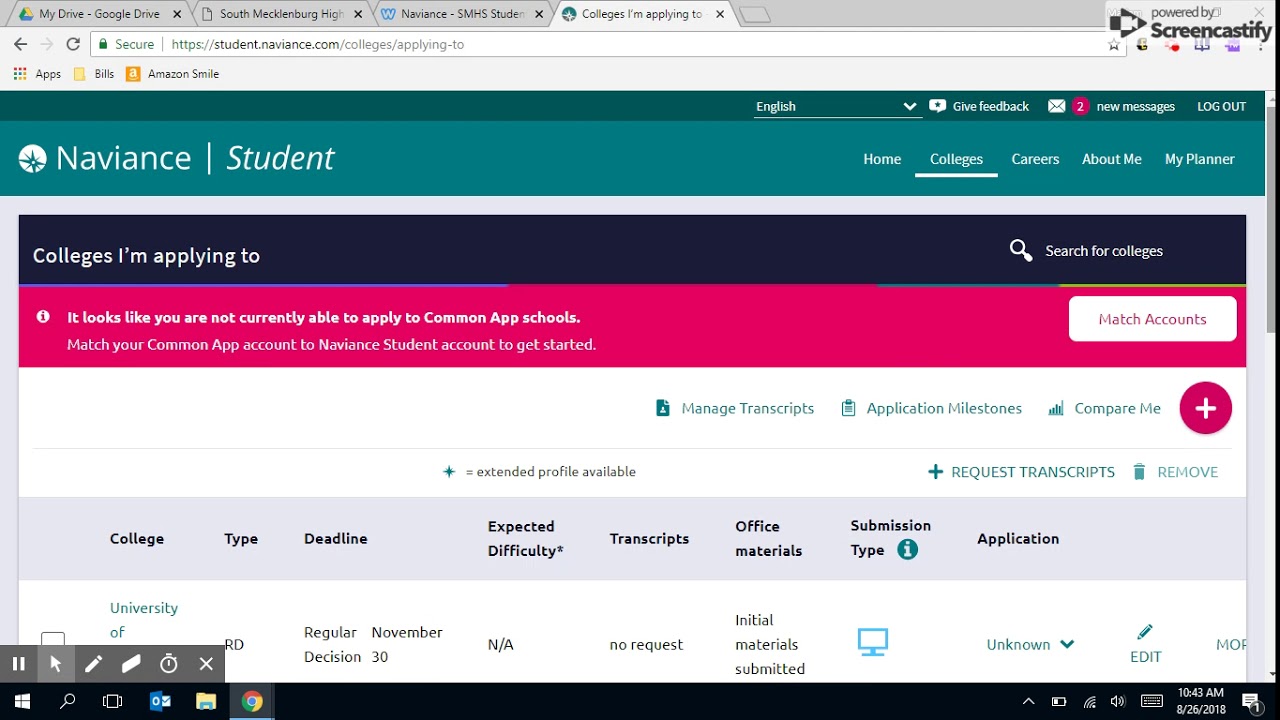 Requesting a Transcript in Naviance (After Adding Colleges)