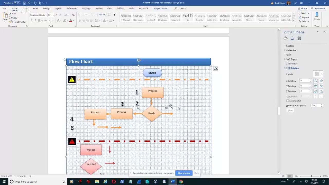 Using Word to create an incident response plan.