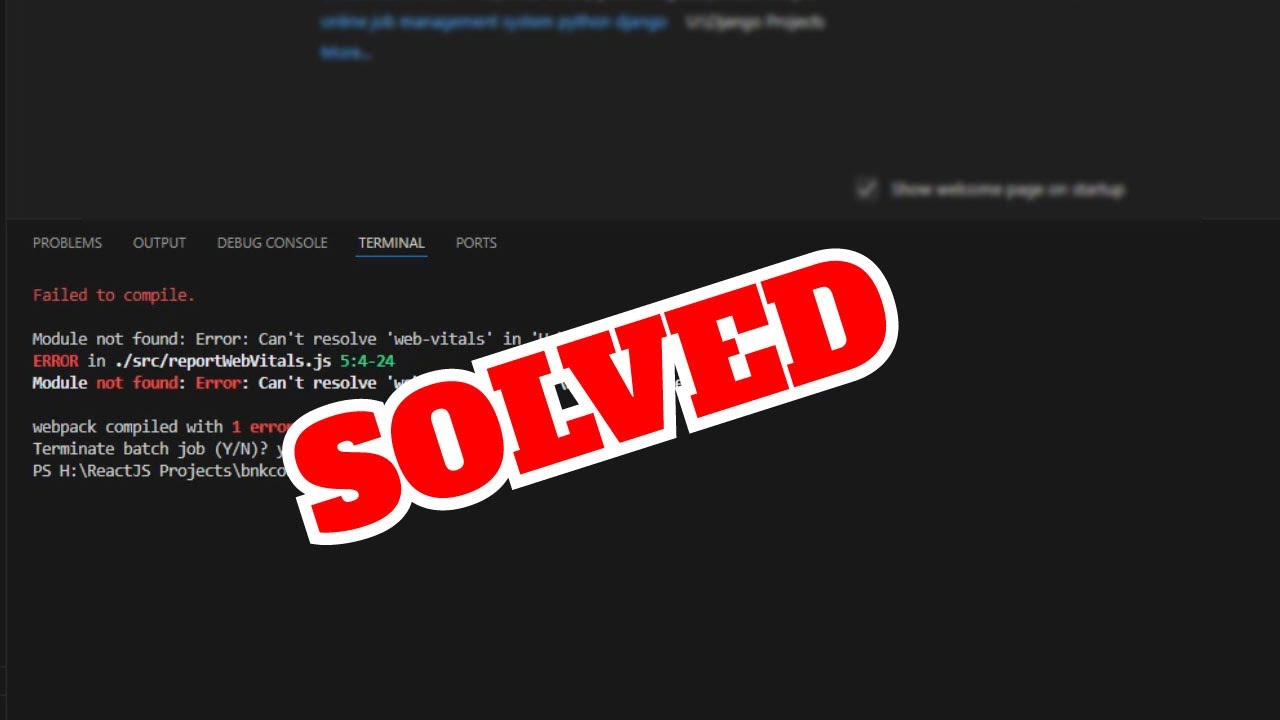 Module not found Error Can't resolve 'web vitals'  in ReactJS
