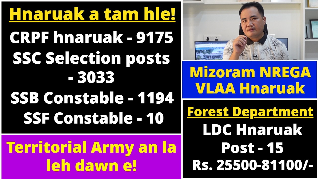 MGNREGA Hnaruak - 8 posts! Central hnaruak a tam hle - CRPF/SSF/SSB Constable - 20,000+ posts