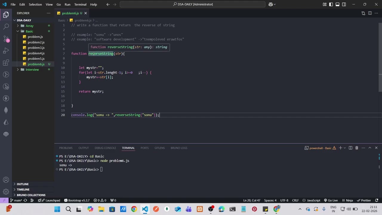 reverse string | javascript | basic dsa