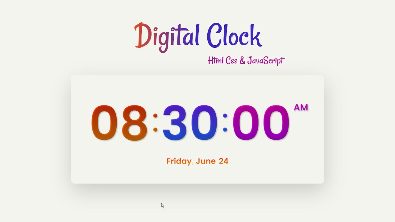 Digital Clock Design Using Html Css & JavaScript | Simple Digital Clock Design | Crown Coder