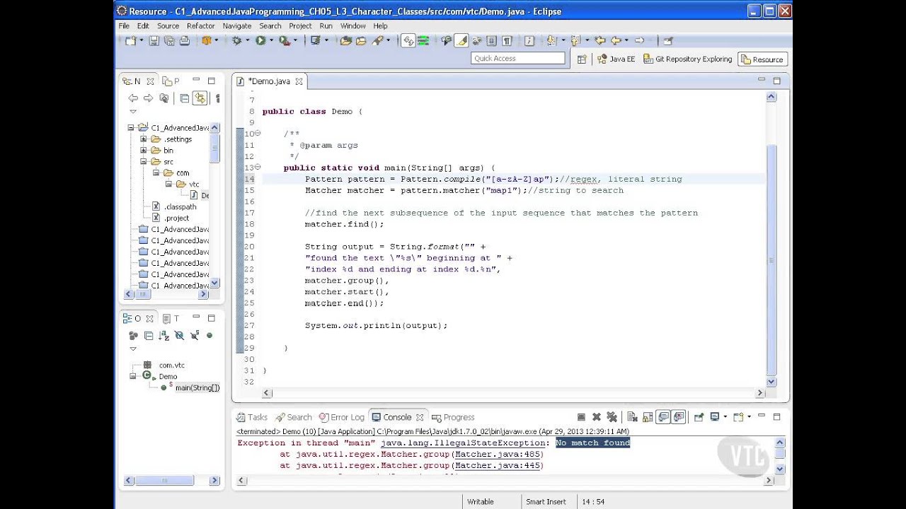 Advanced Java tutorial -  Character Classes