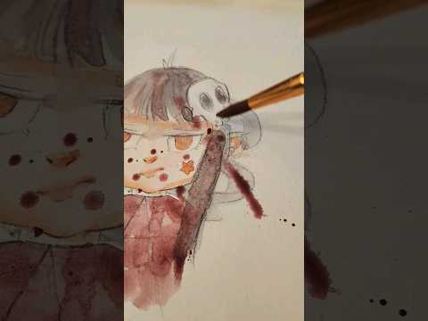 Painting a cute goth anime girl in watercolor and color pencil #watercolor #shorts