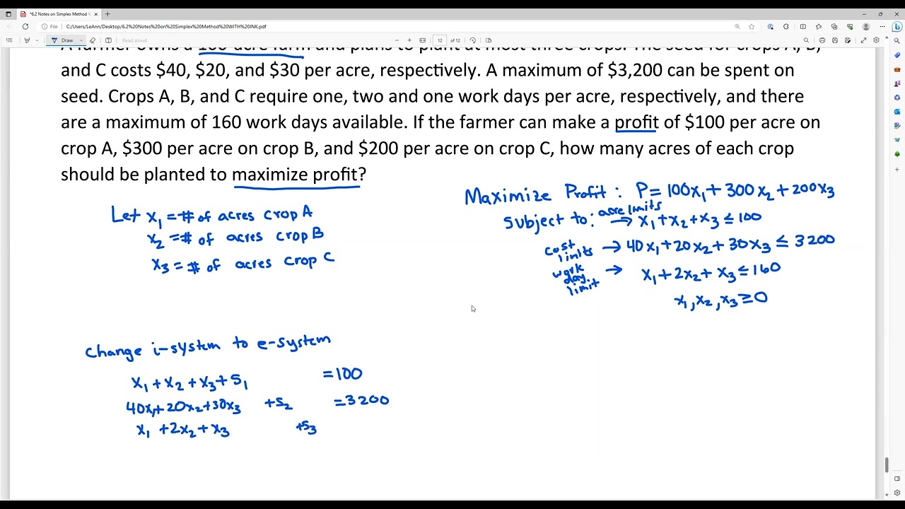 Application Example of Simplex Method