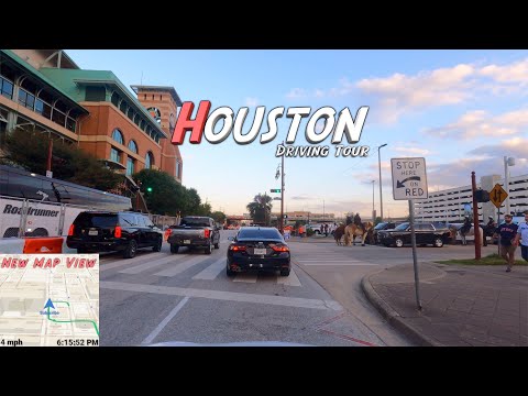 Houston, Texas - Driving Tour New Map View - Two Games Day - Astros and Rockets Fans Around