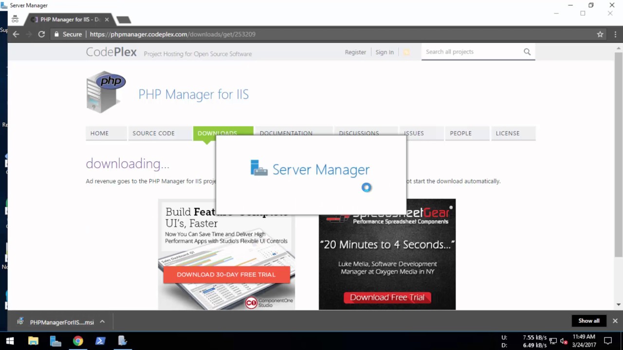 PHP Manager for IIS 10 on Windows Server 2016