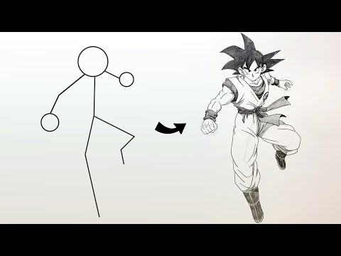 How to Draw Goku Full Body from a Stick Man || Easy Step-by-Step || Dragon Ball