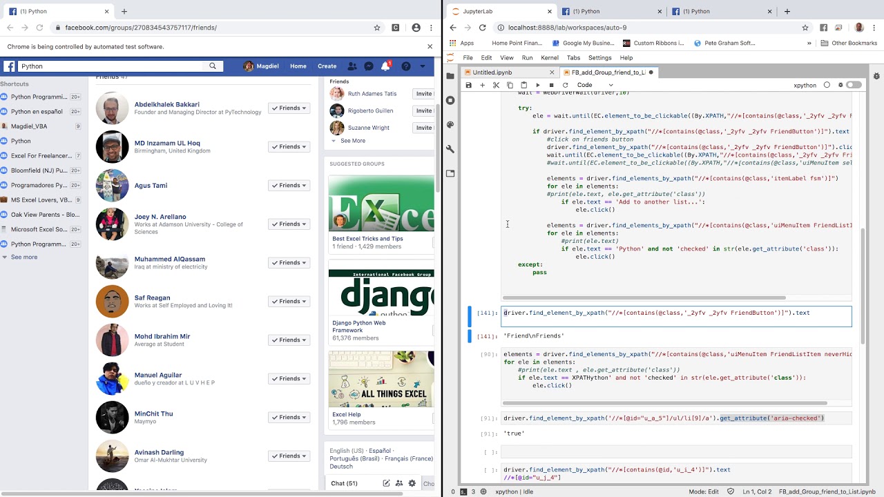 Python Selenium Add Group Friends to Facebook list