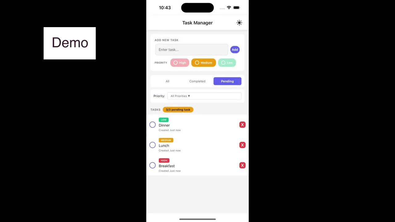 Demo - Task Manager in React Native