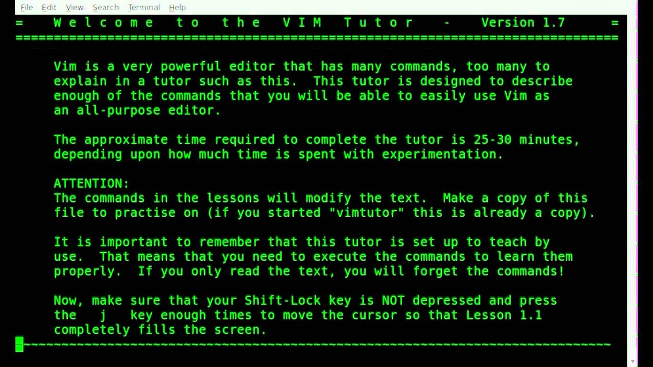 VIM tutorial with vimtutor