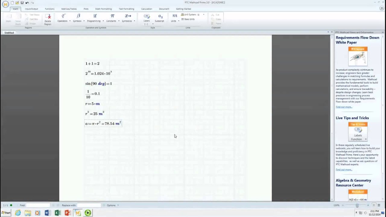 2014 11 12 Mathcad Introduction