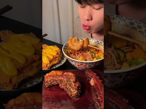 TASTY KOREAN NOODLES AND FRIED CHICKEN | MUKBANG ASMR EATING |#shorts #food #eating #delicious #asmr