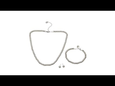 Stately Steel Beaded 17" Necklace, 7" Bracelet and Stud ...