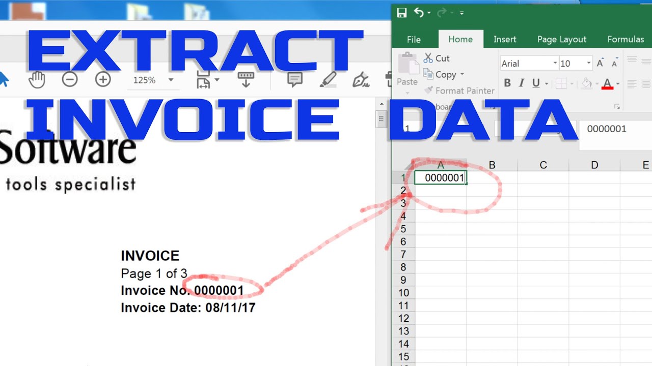 How to extract the invoice number from pdf's to an excel spreadsheet