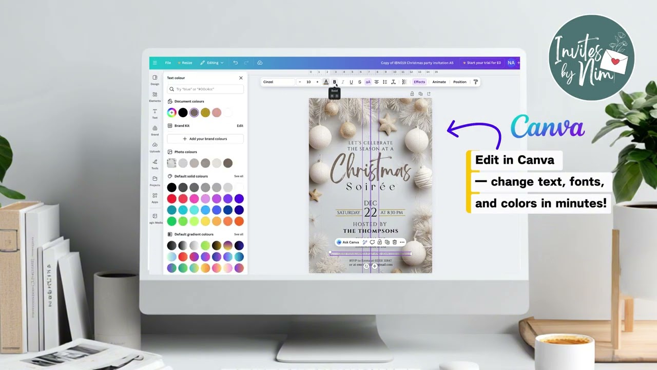 How to Edit a Christmas Party Invitation in Canva | Elegant Gold Holiday Invite Template Tutorial