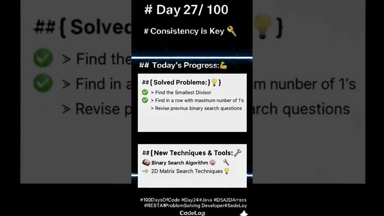 DAY 27/100 DAYS CODING CHALLENGE #100daysofcode #problemsolving #consistency