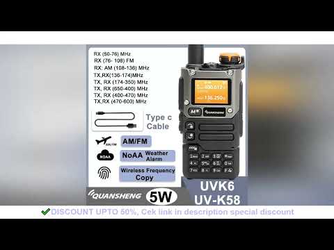DEAL Quansheng UV-K6 Walkie Talkie 5W Air Band Radio Type C Charge UHF VHF DTMF FM Scrambler NOAA Wi