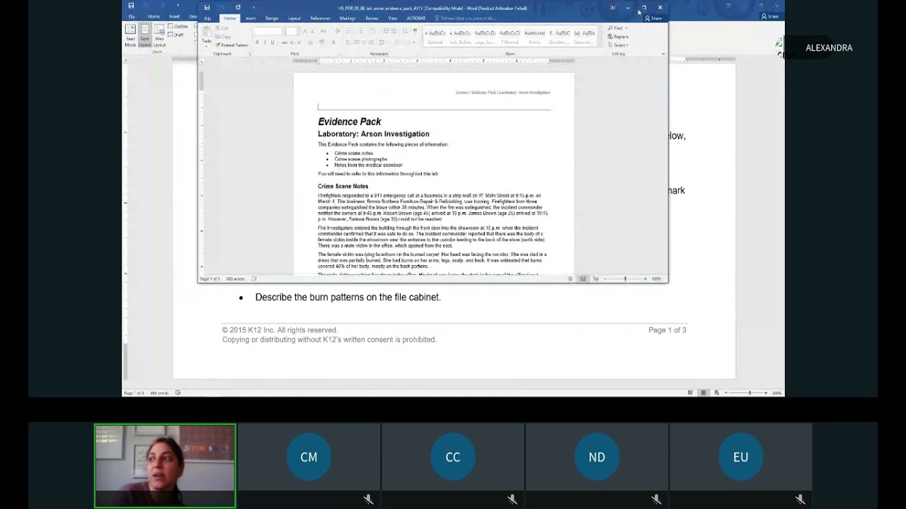 Whole Group Forensics- Arson Lab (W8)