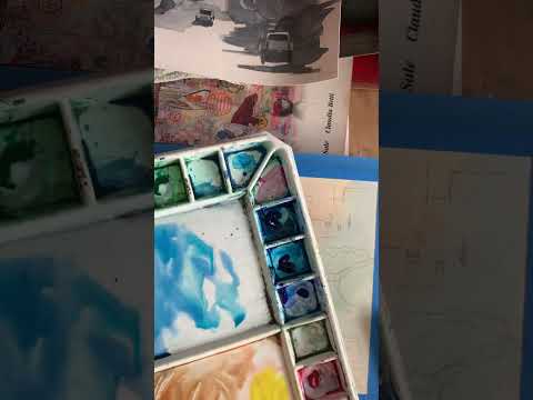 Reductive watercolor street scene in color