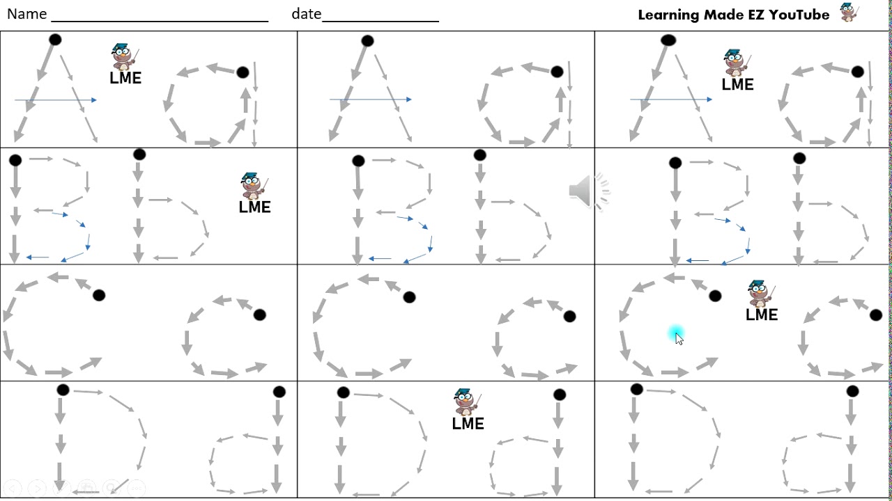FREE educational pdf resource for KG, Learn to form letters of the alphabet ABC with arrows, easy,
