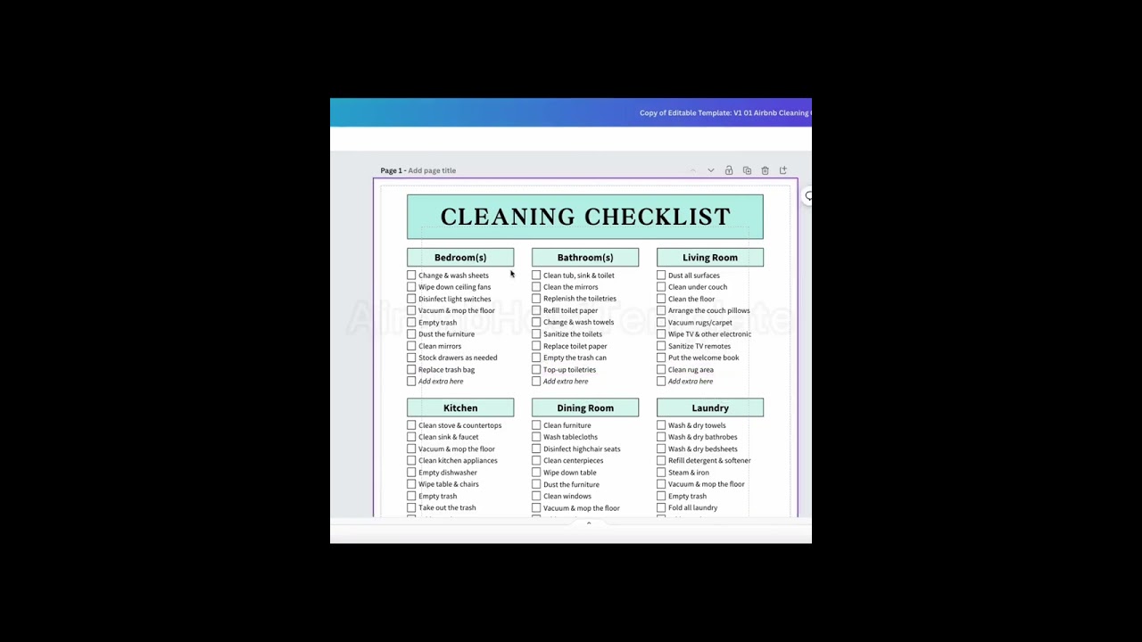 Airbnb Cleaning Checklist Airbnb Cleaning Schedule Vacation Rental Housekeeping Checklist VRBO Canva