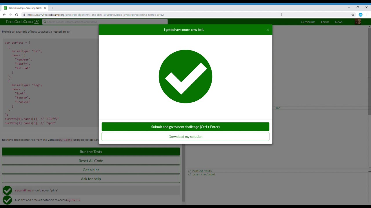 Basic JavaScript  Accessing Nested Arrays  92/111 Learn freeCodeCamp