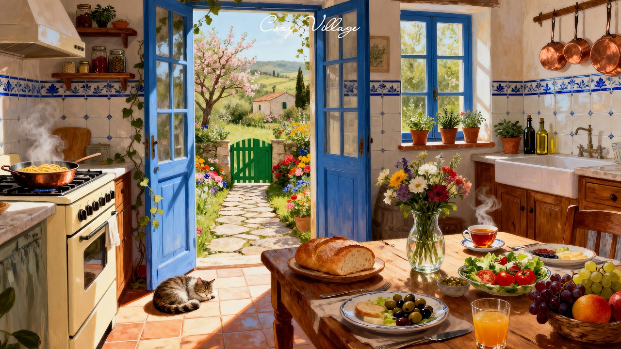 Peaceful Spring Morning in a Cozy Farmhouse Kitchen | Vintage Oldies Music for Relax & Unwind