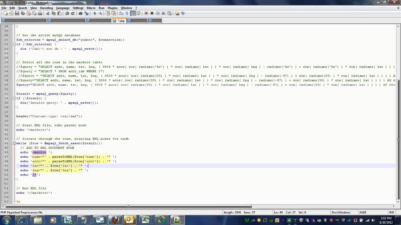 PHP mysql  - Google locator Example