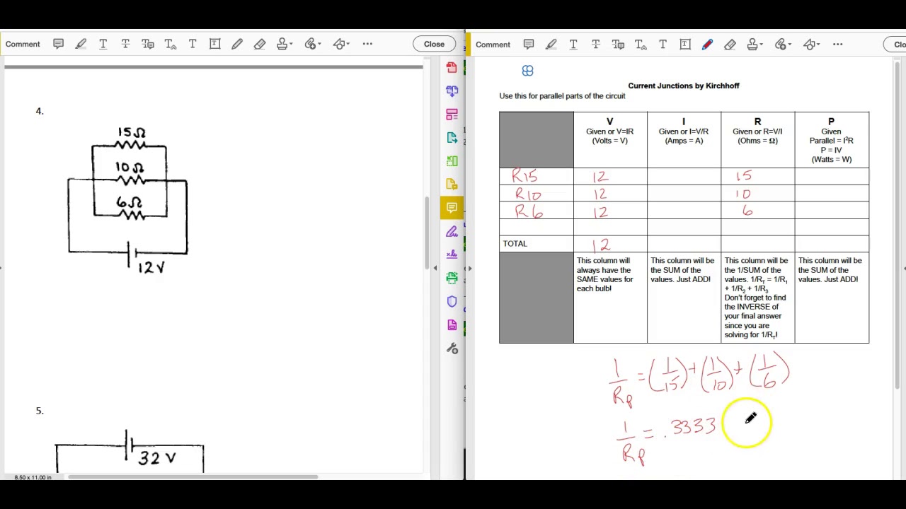Electricity Worksheet #4 Parallel Circuits