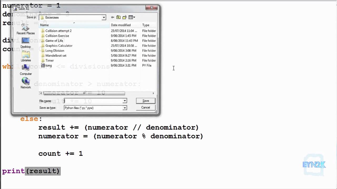 Python Exercise 9.2 - Long Division