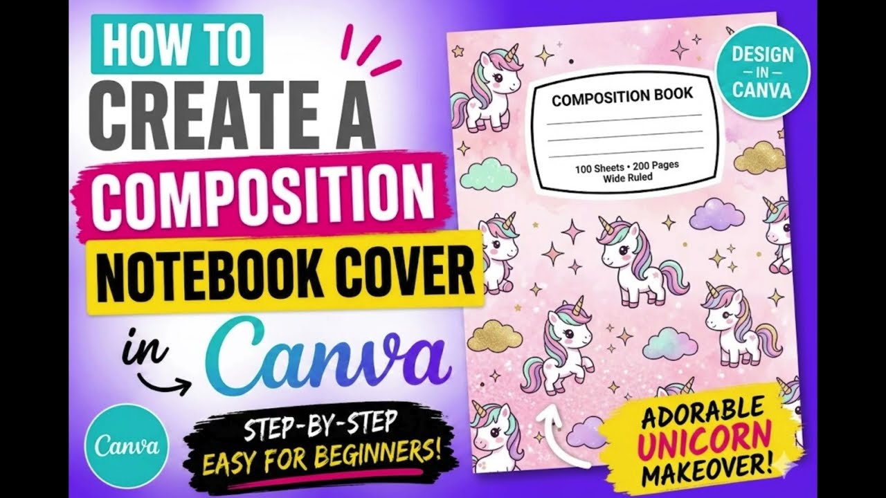 How to Create a Cute Composition Notebook Cover in Canva | Easy DIY Notebook Cover Tutorial