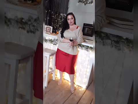 Plus size warm knitted sweater with red dress #shorts #plussizegirl #curvymodel #plussize #curvy