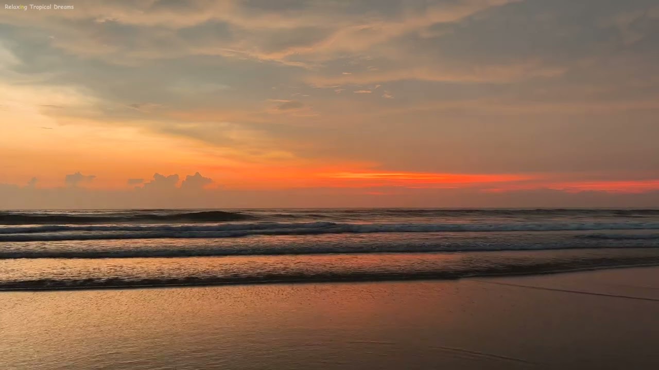 Beautiful Tropical Beach Sunset 4k - Calming Sound Of Ocean Waves At Sunset - Sunset On Beach 4k