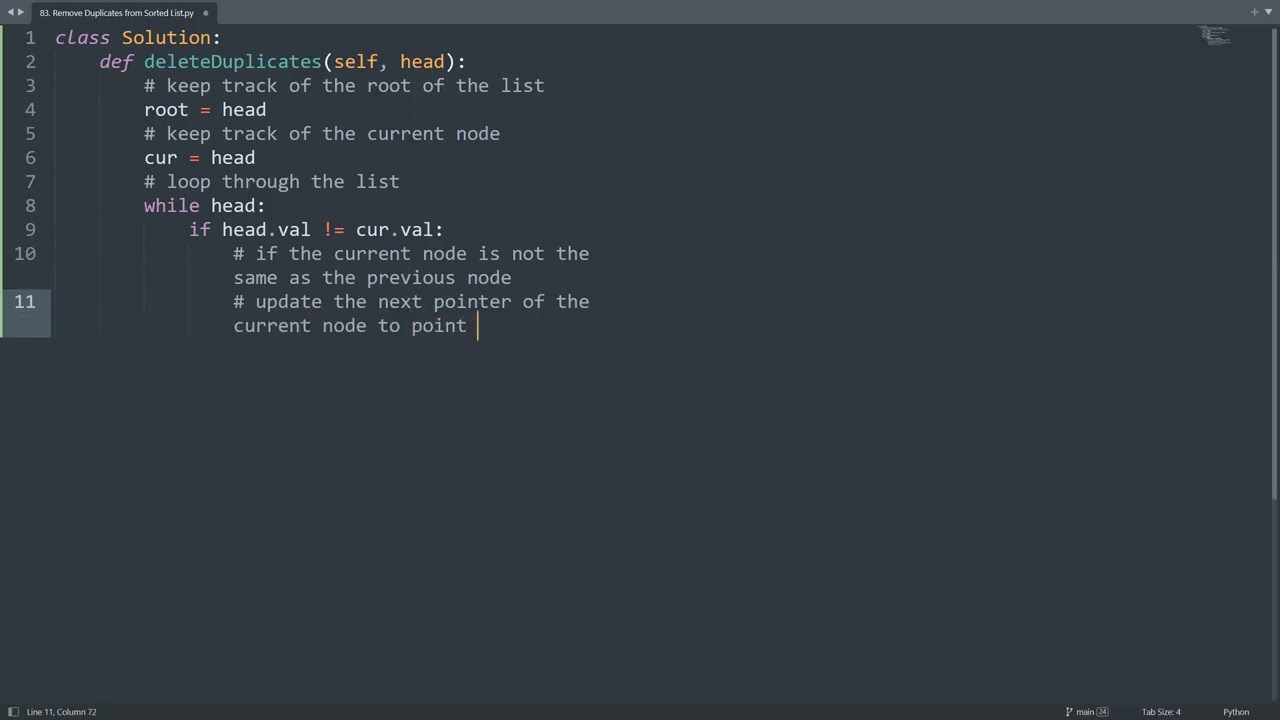 Leetcode 83. Remove Duplicates from Sorted List in Python | Python Leetcode | Python Coding Tutorial