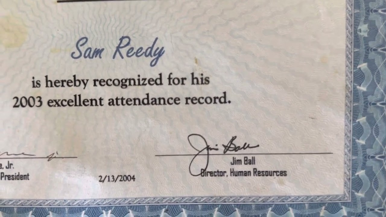 Ancient Perfect Attendance Certificate