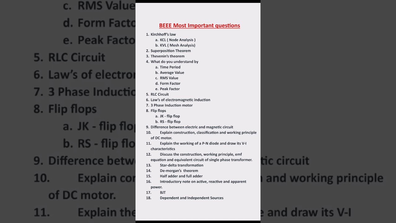 rgpv BEEE important questions | rgpv basic electrical & electronics engineering important questions