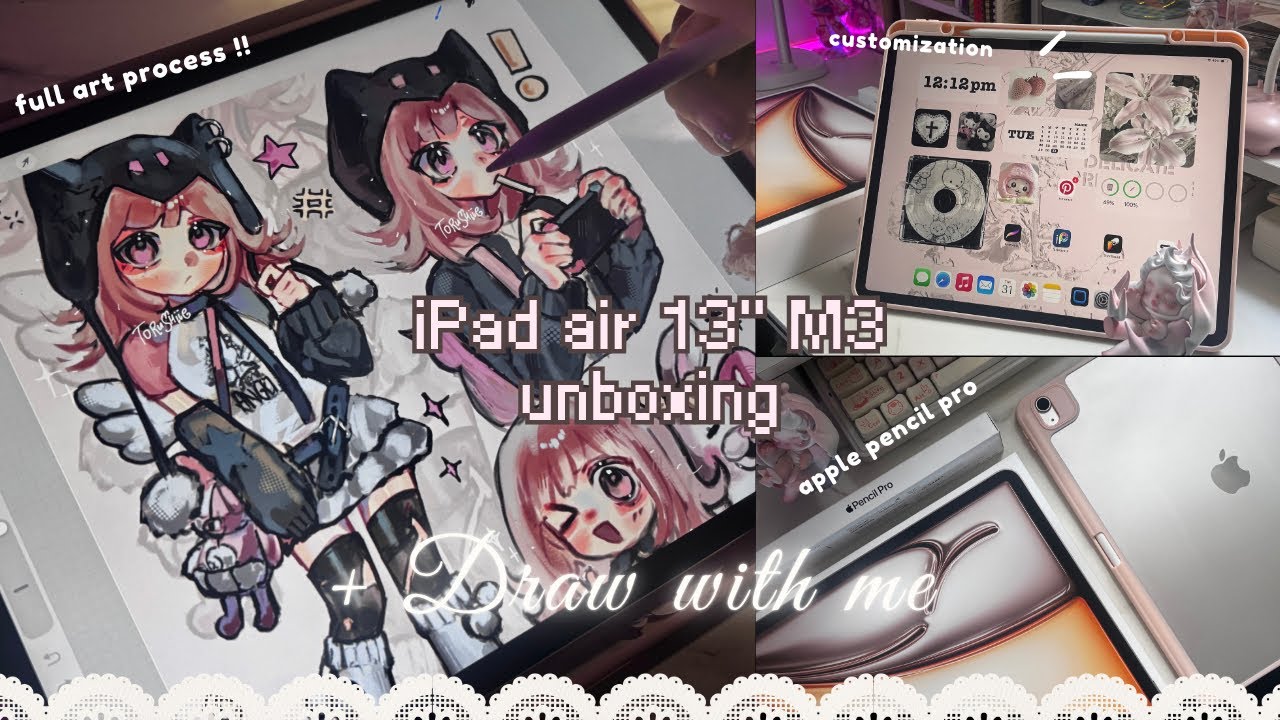 iPad Air M3 13” (Starlight) ⋆˚꩜｡ aesthetic unboxing & draw with me: chiaki ✧ apple pencil pro