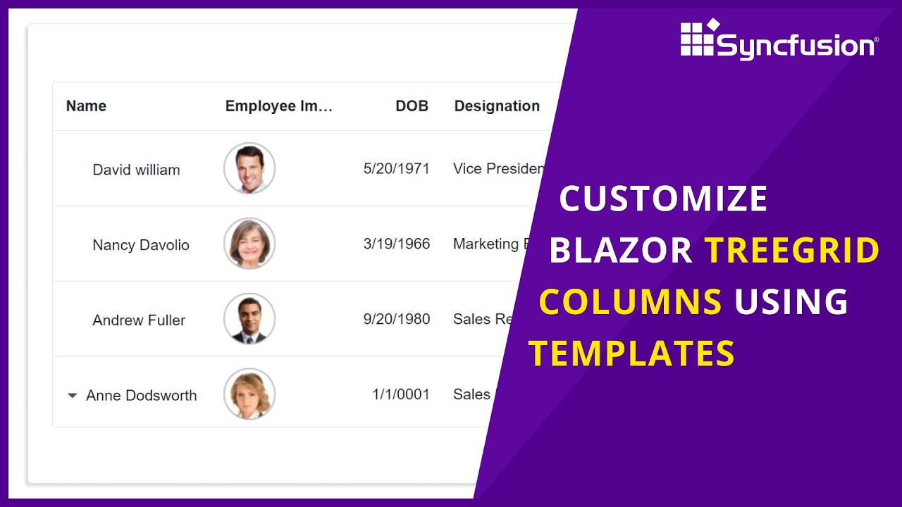 Customize Blazor TreeGrid Columns Using Templates