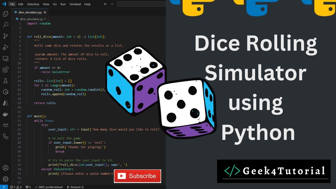 Build a Dice Rolling Simulator in Python | Python Projects for Beginners | 2024