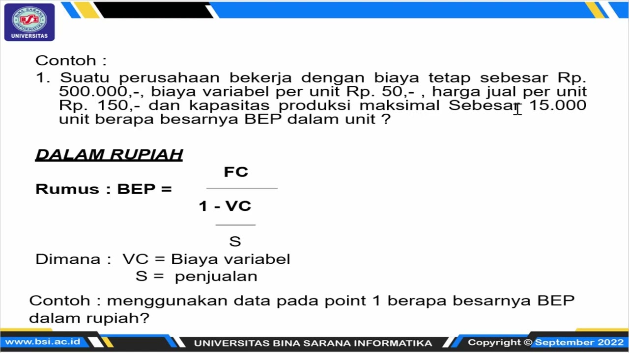 D. BREAK EVEN POINT CALCULATION