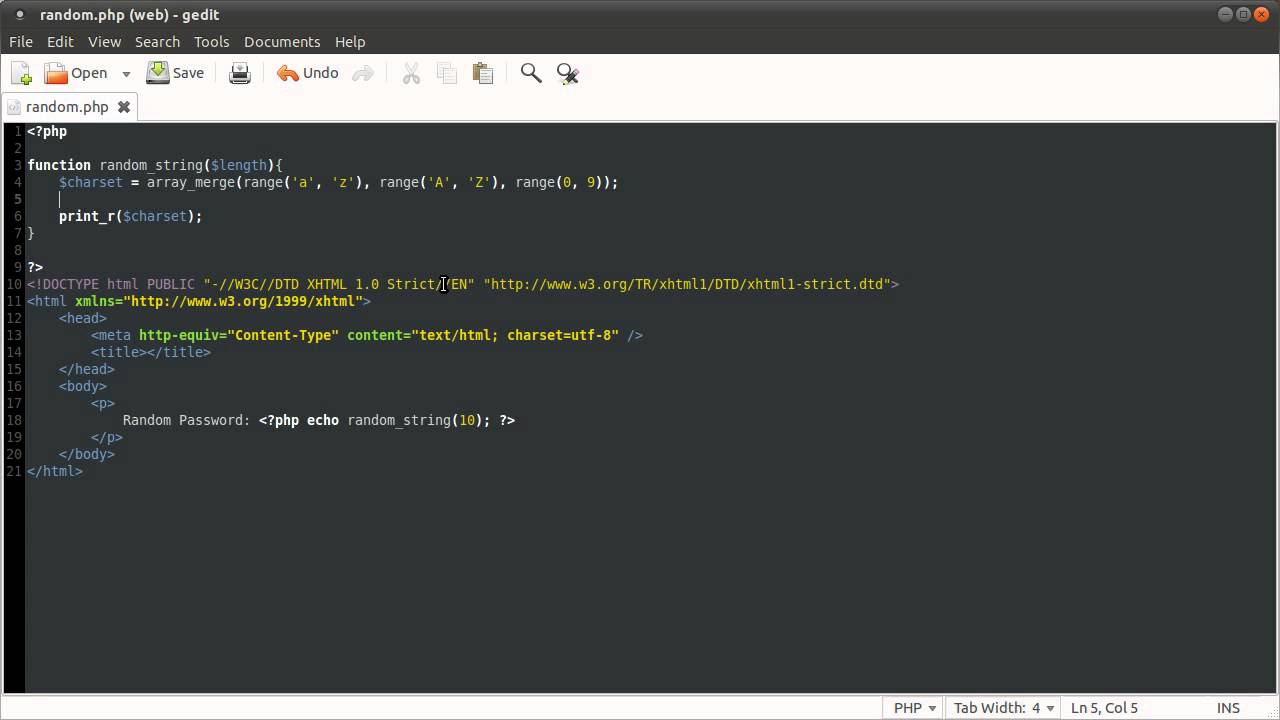 PHP Tutorial: Random Password Generator [part 01]