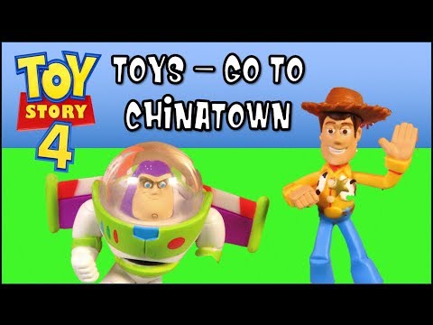Toy Story 4 Toys, Buzz Lightyear, Jessie, Rex and Woody in Chinatown