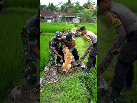 Dua python besar mengancam seekor anjing, tanpa lama Polisi dan Tentara datang membantu