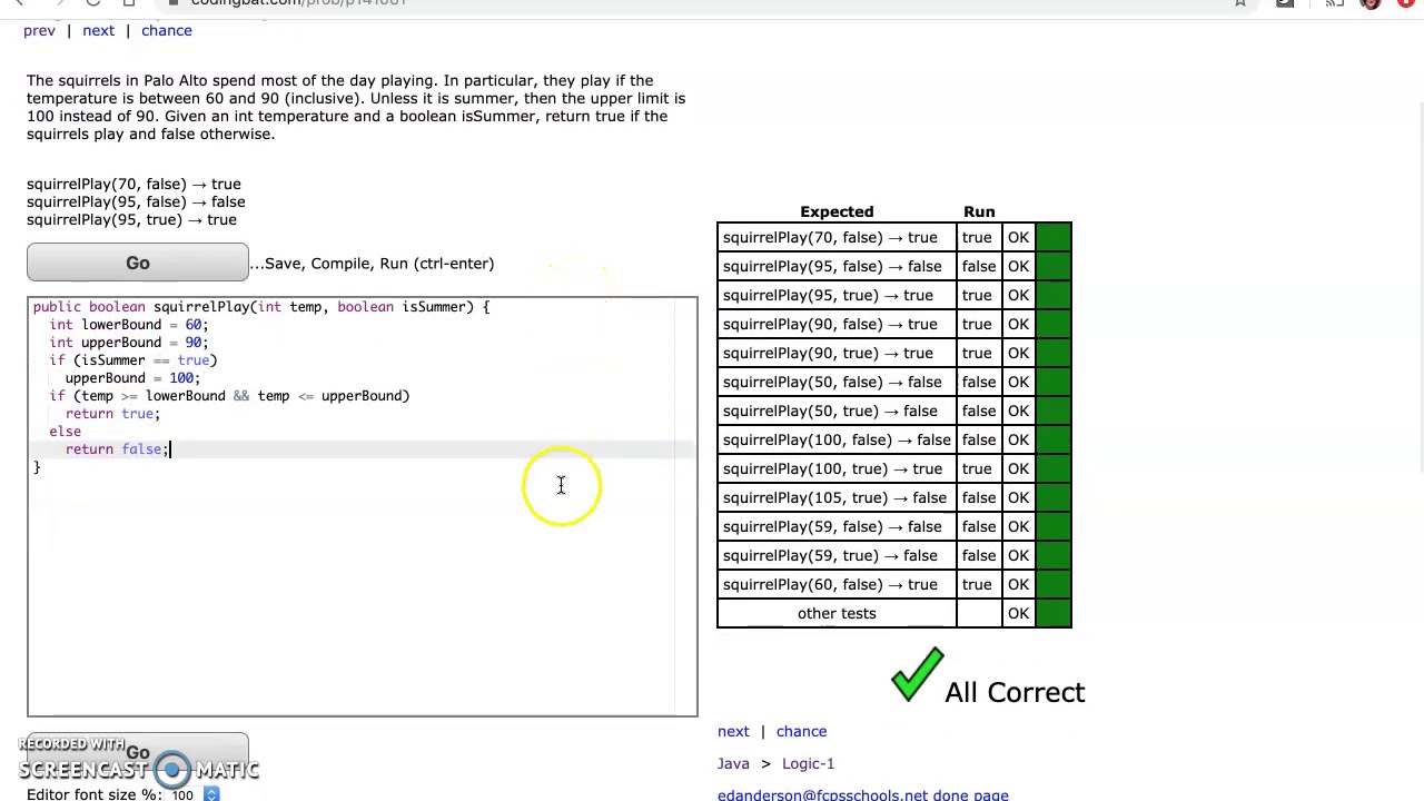 Codingbat logic-1 squirrelPlay