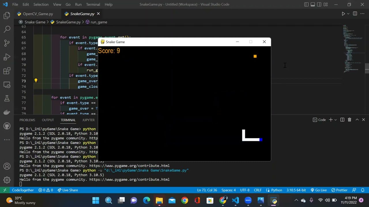 Snake Game in Python – Using Pygame module