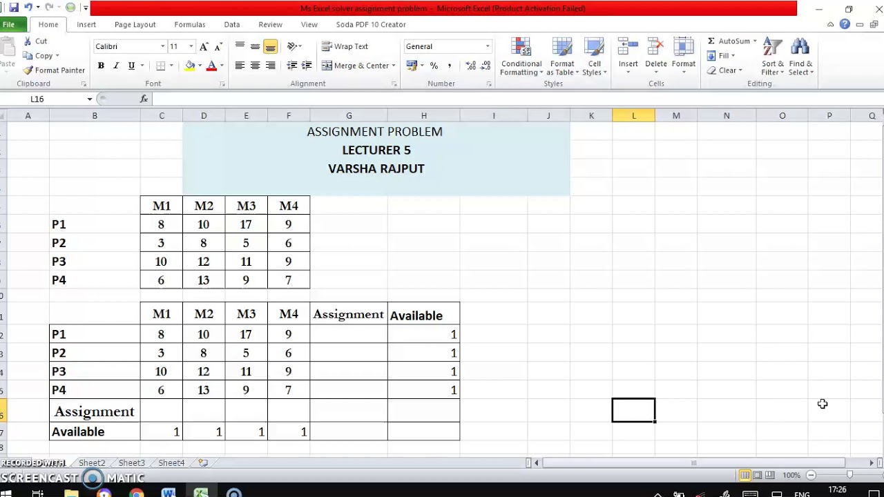 Assignment problem  5 using MS Excel solver