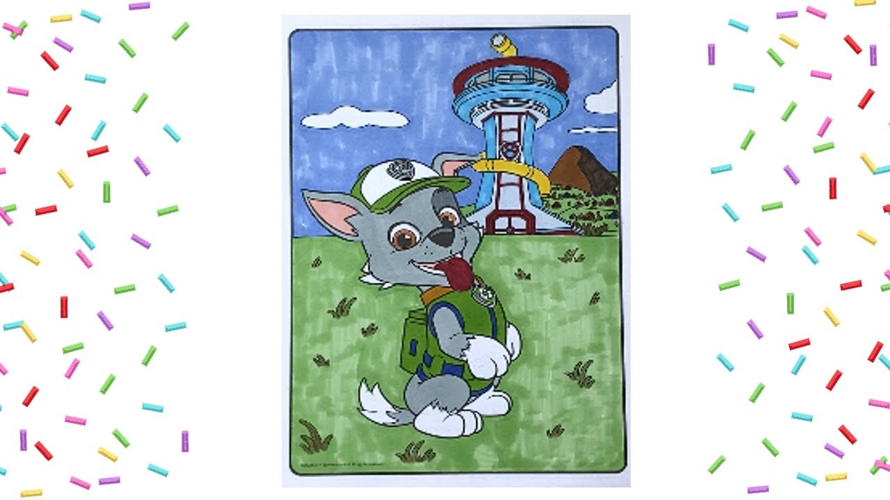 Coloring Paw Patrol Rocky Outside Command Center Coloring Page with Markers | Speed Color Time Lapse